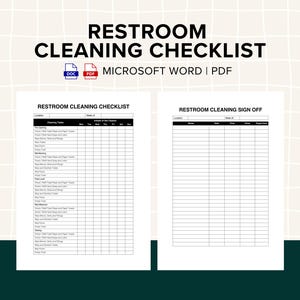 Editable Restroom Cleaning Checklist, Printable Toilet Sign off Form ...