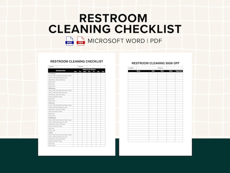 Editable Restroom Cleaning Checklist, Printable Toilet Sign off Form ...