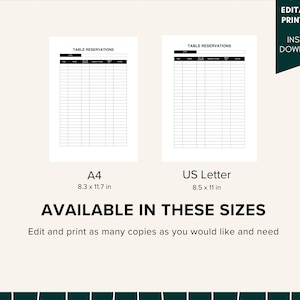 Restaurant Table Reservation Template | Editable Table Booking Form ...