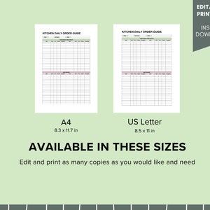 Restaurant Kitchen Templates Bundle, Order and Prep List, Fridge and ...