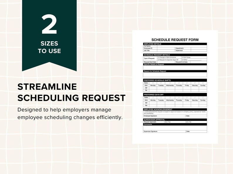 Employee Schedule Request Form, Flexible Shift Change Sheet, Work ...