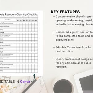 Public Restroom Cleaning Checklist and Sign off Sheet, Editable ...