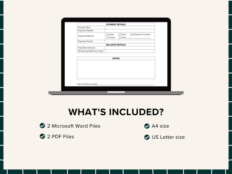 Landlord Rent Receipt Template, Printable Tenant Rental Receipt ...