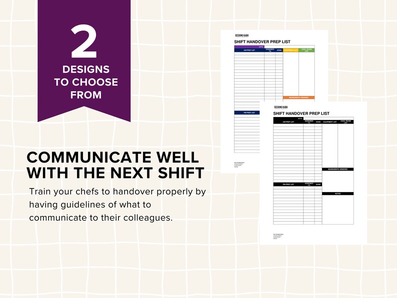 Kitchen Shift Handover Prep List, Notes Fot Chefs, Restaurant and Cafe ...