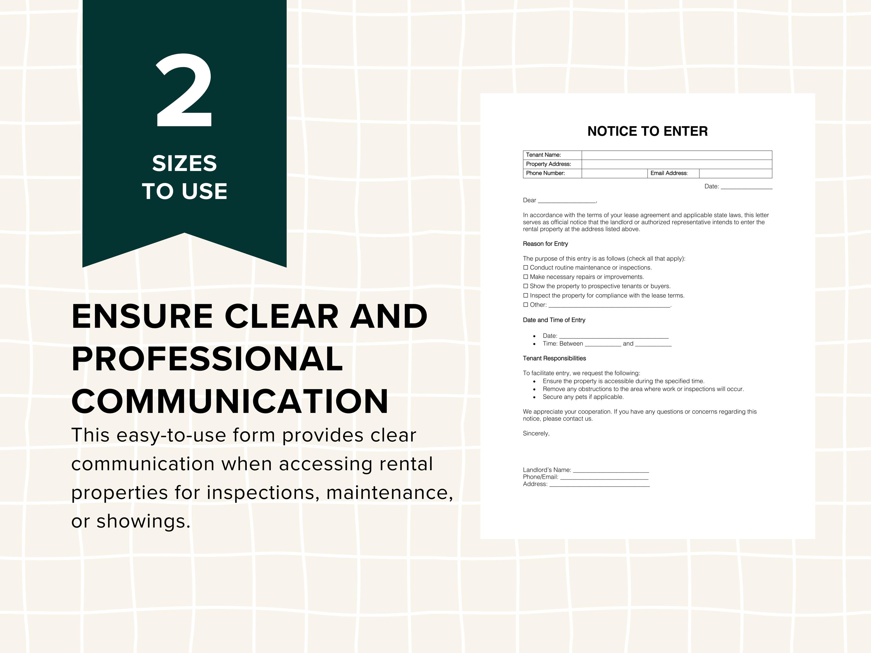 Landlord Notice to Enter Template, Editable Tenant Entry Notice Letter ...