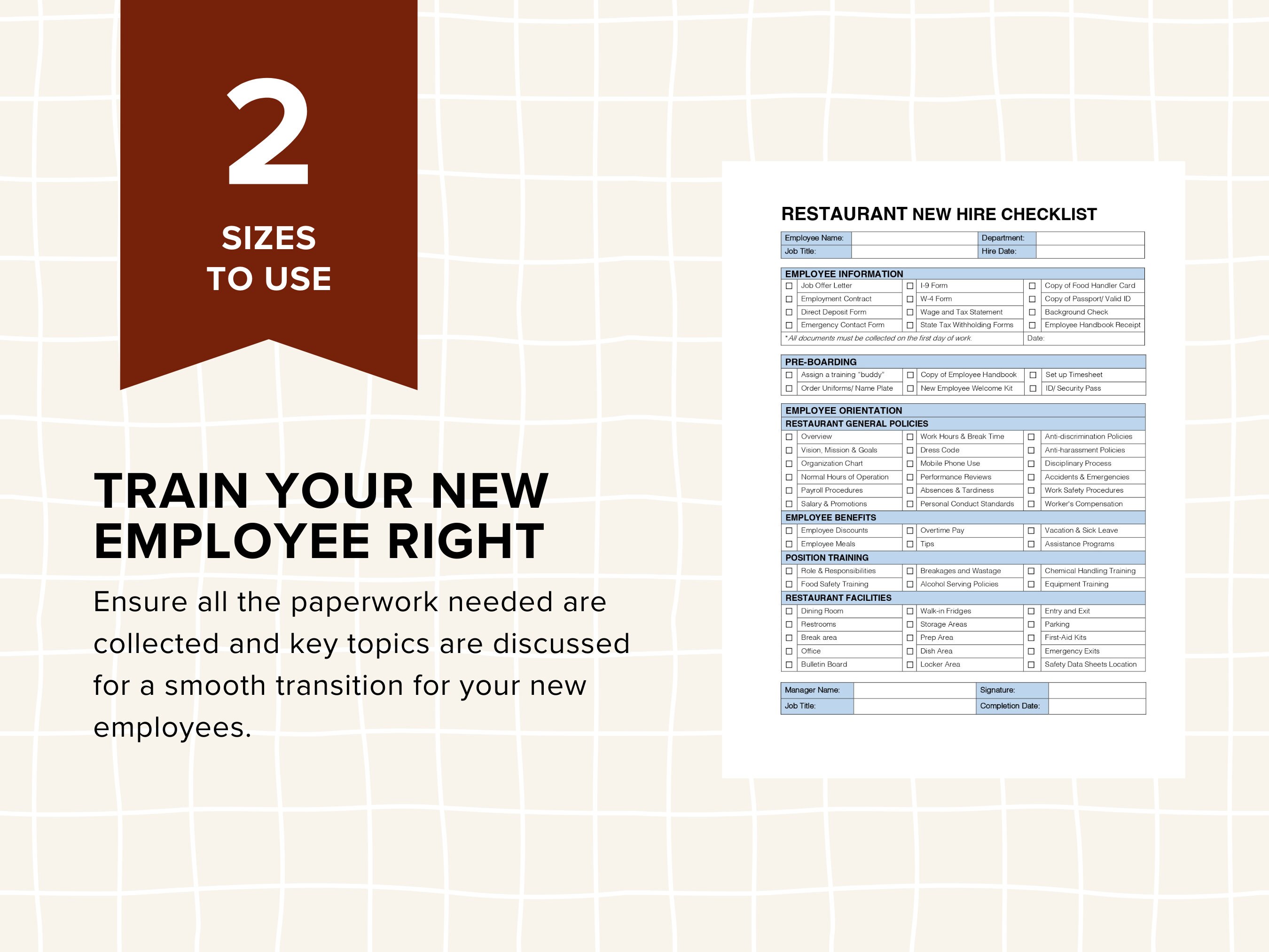 Restaurant New Hire Checklist, Cafe, Bar, Casual, Fine Dining, Weekly ...