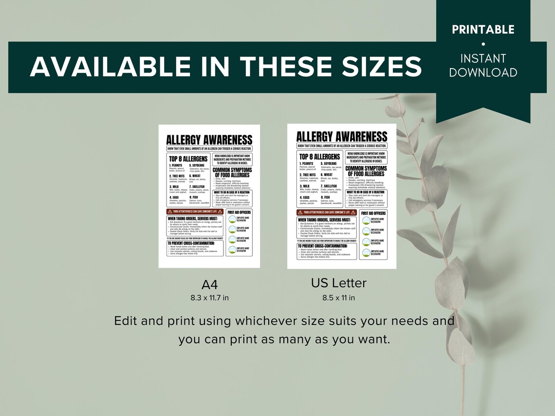 Menu Food Allergen Chart, Menu Items, Common Food Allergies List ...