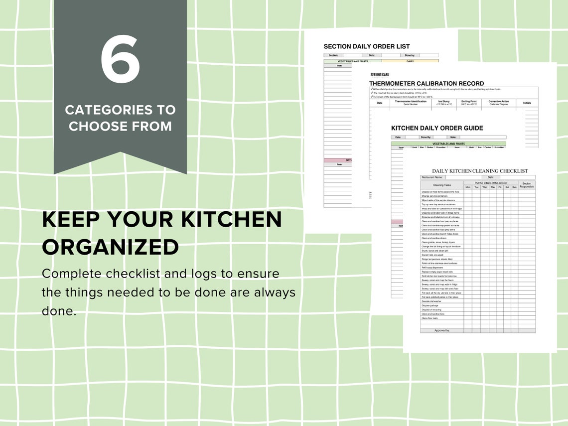 Restaurant Kitchen Templates Bundle, Order and Prep List, Fridge and ...