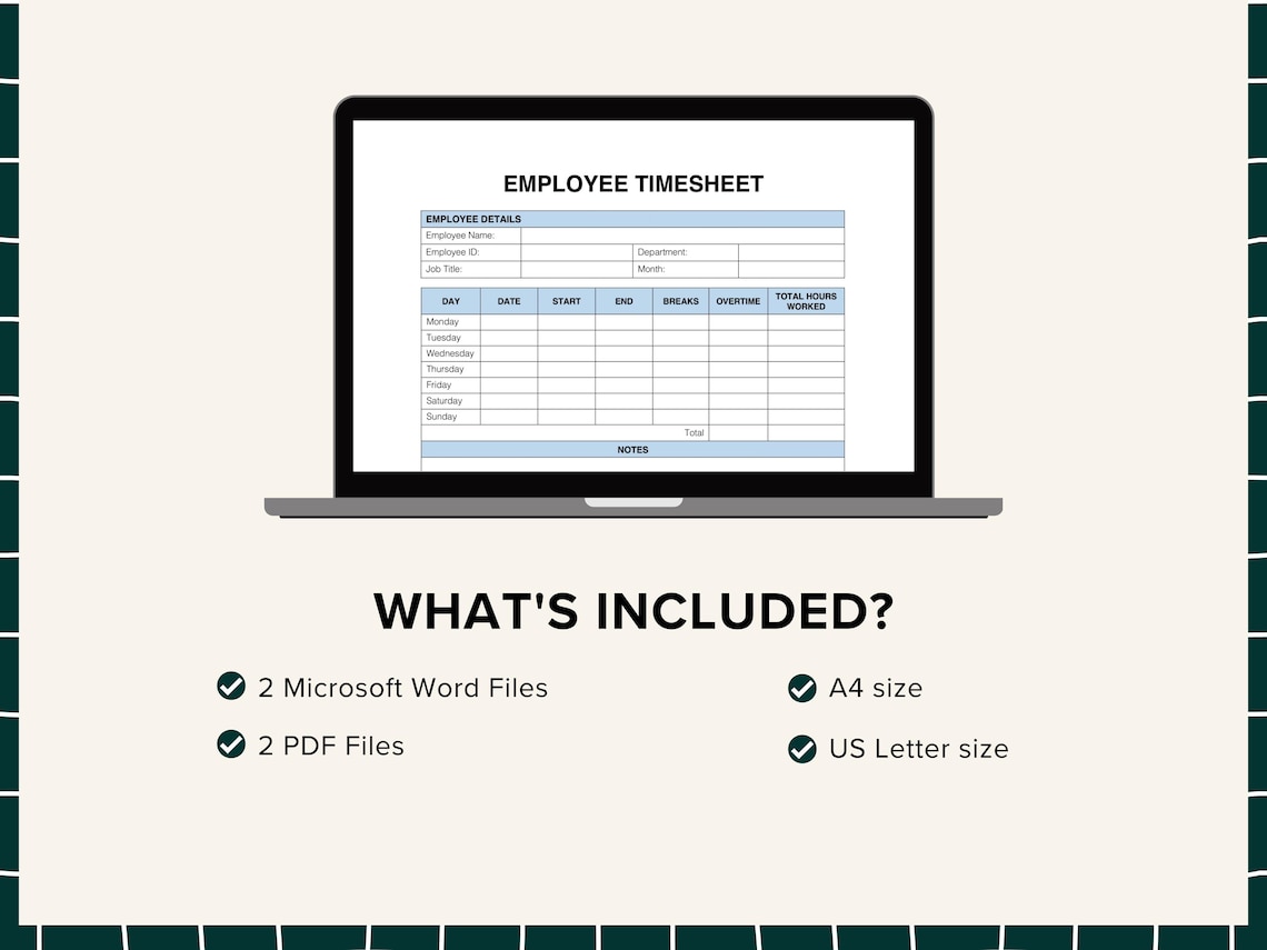 Printable Biweekly Time Sheet, Fortnightly Time Keeping Log, Employee ...