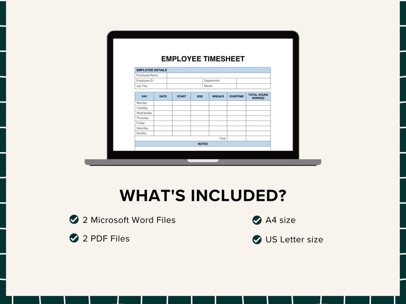 Printable Biweekly Time Sheet, Fortnightly Time Keeping Log, Employee ...