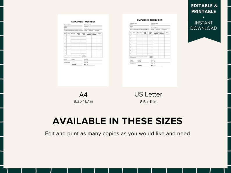 Employee Weekly Time Sheet, Employee Timesheet Log Form, Time Record ...
