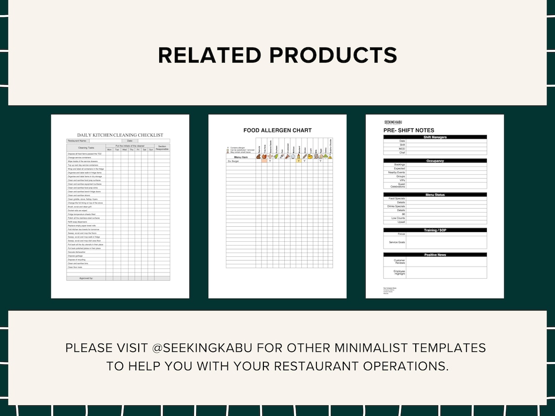 Kitchen Daily Prep List, Shift Handover Notes Fot Chefs, Restaurant and ...