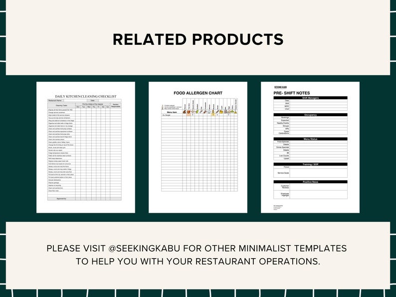 Kitchen Daily Prep List, Shift Handover Notes Fot Chefs, Restaurant and ...
