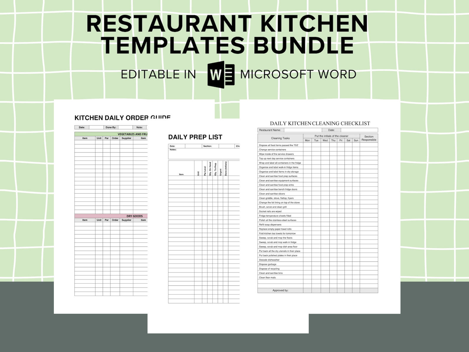 Restaurant Kitchen Templates Bundle, Order and Prep List, Fridge and ...