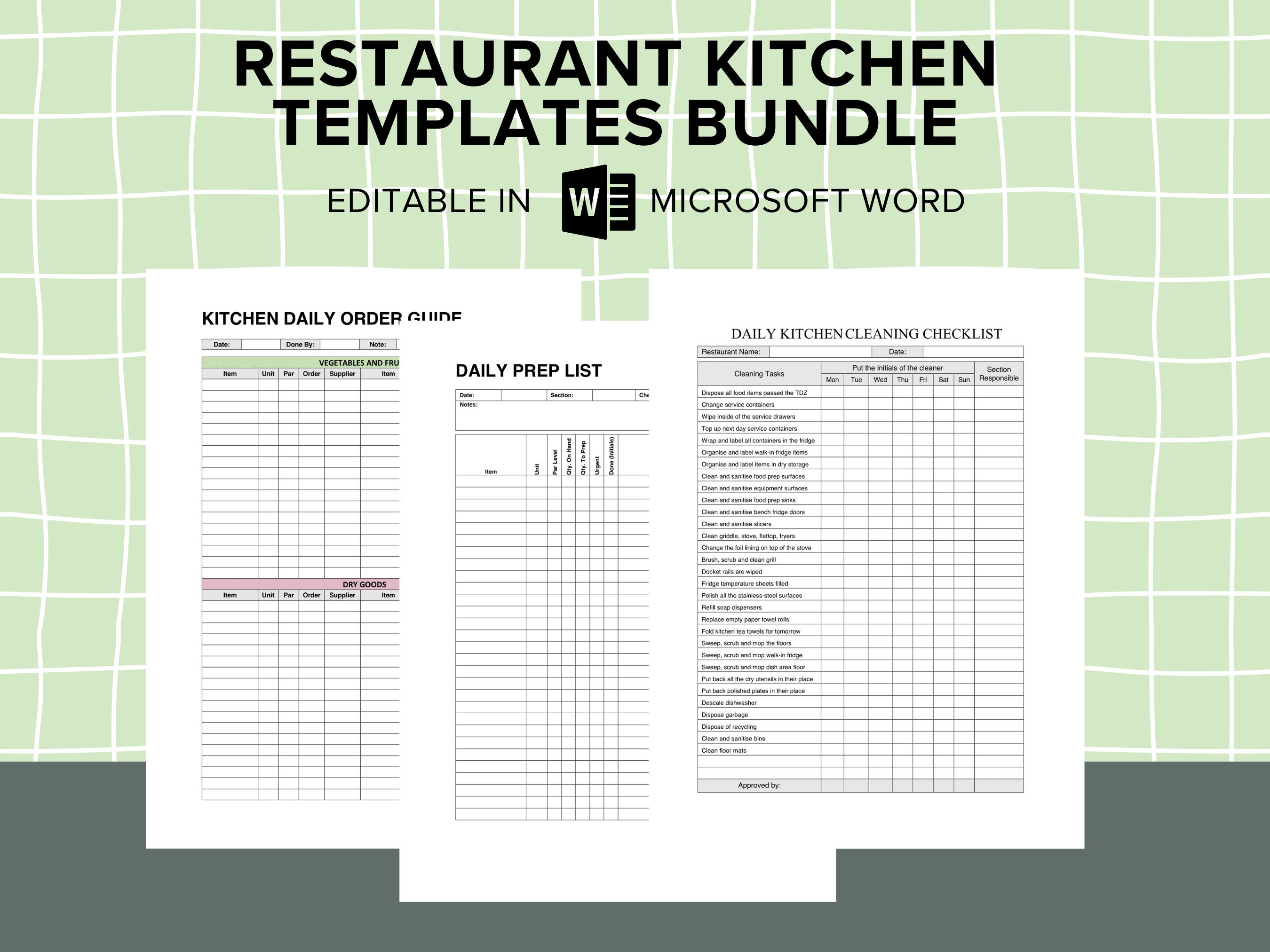Restaurant Kitchen Templates Bundle, Order and Prep List, Fridge and ...