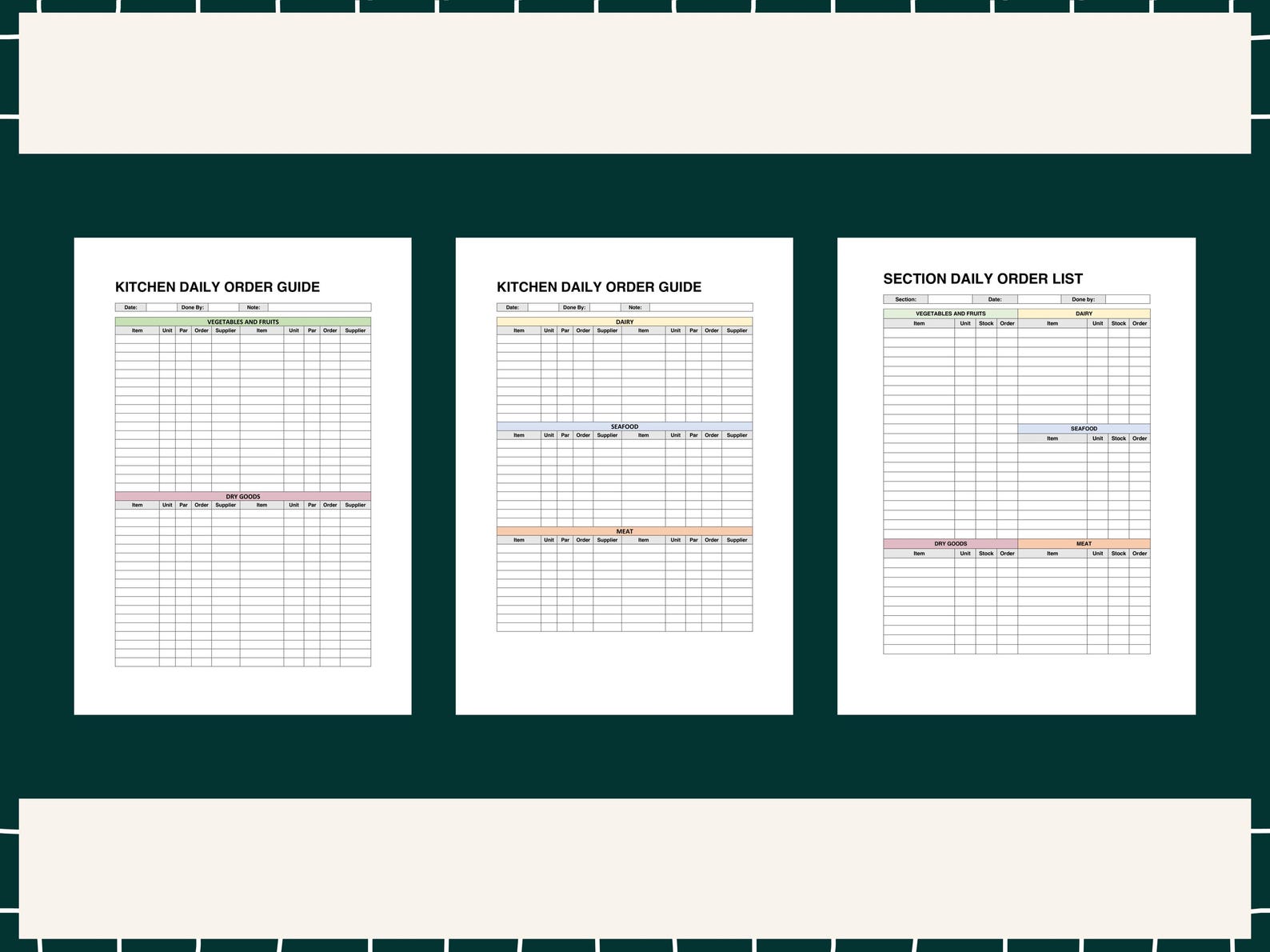 Kitchen Daily Order List, Order Guide. Restaurant and Cafe, Checklist ...