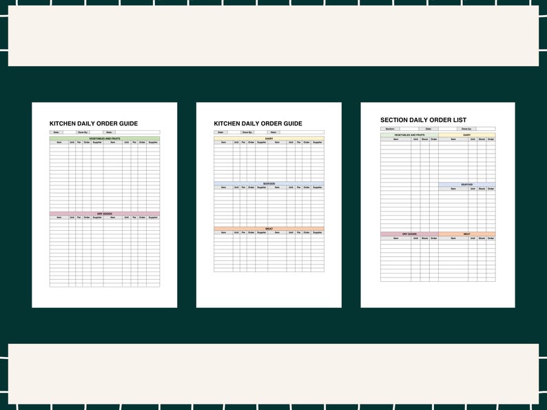 Kitchen Daily Order List, Order Guide. Restaurant and Cafe, Checklist ...
