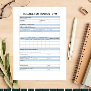 Employee Timesheet Correction Form, Editable Word and PDF, HR Forms ...