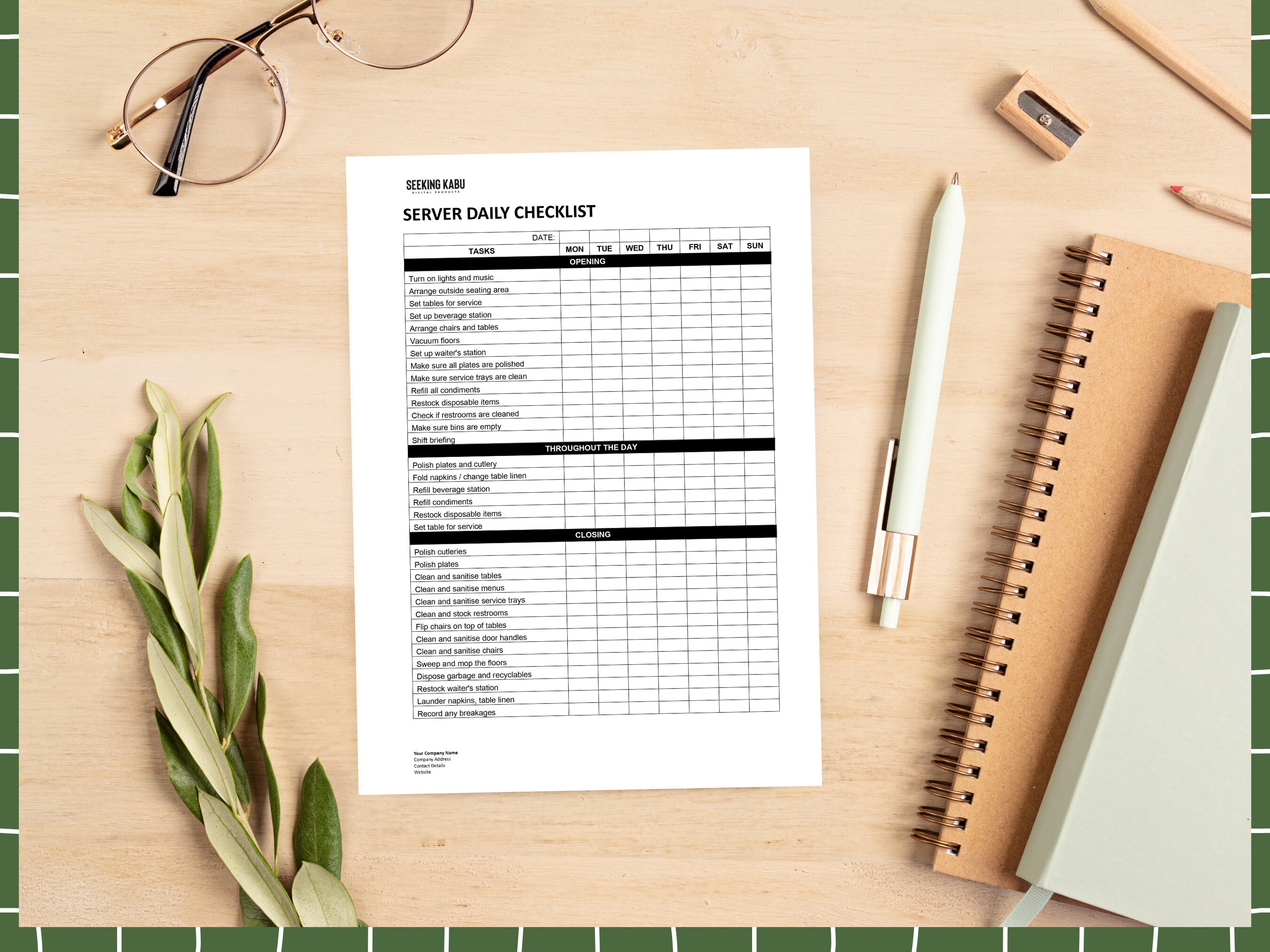 Server Daily Checklist Restaurant Cafe New Hire Training, Mis En Place ...