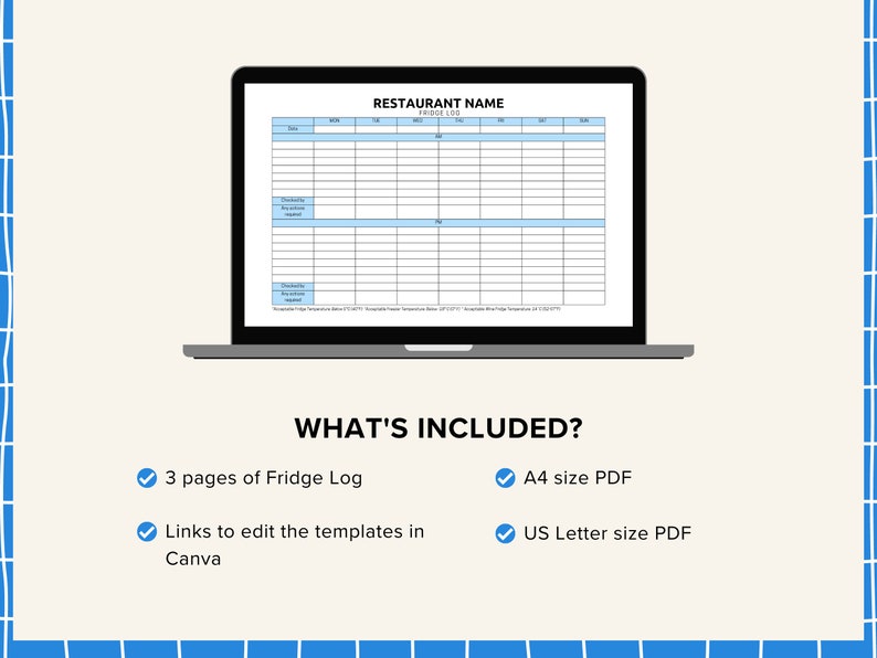 Restaurant Fridge Temperature Log, Commercial Kitchen and Bar, AM and ...