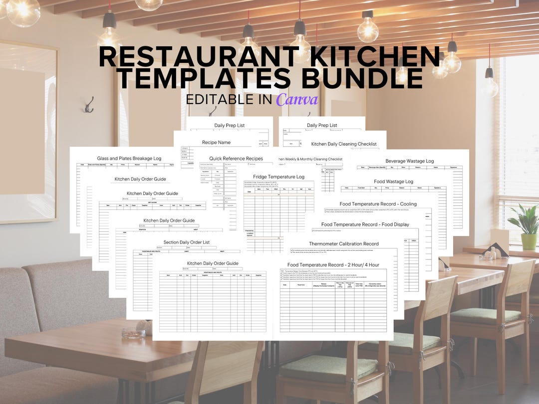 Restaurant Kitchen Templates Bundle, Canva Editable, Cafe BOH, HACCP ...