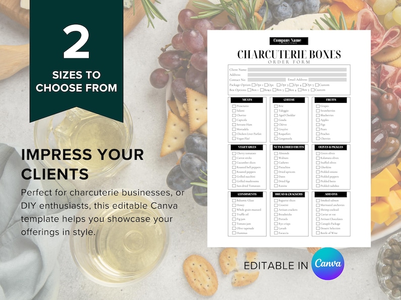 Charcuterie Order Form Template, Canva Editable Grazing Set ...
