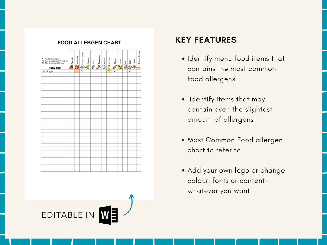 Restaurant Food Allergen Chart, Menu Items, Common Food Allergies List ...