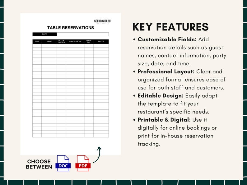 Restaurant Table Reservation Template | Editable Table Booking Form ...