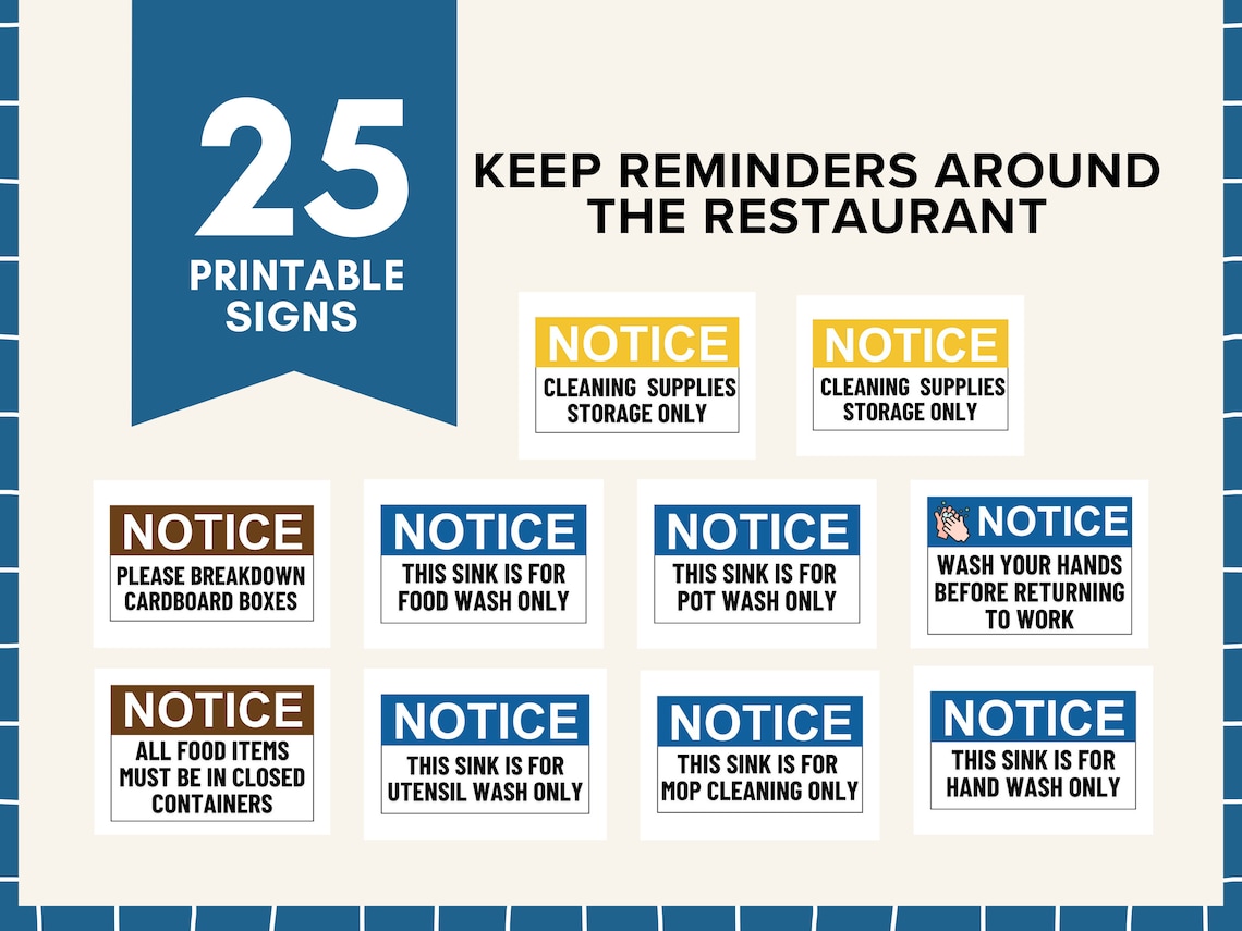 Printable Notice Restaurant Signs, Food Safety, Hygiene, Sinks, Cool ...