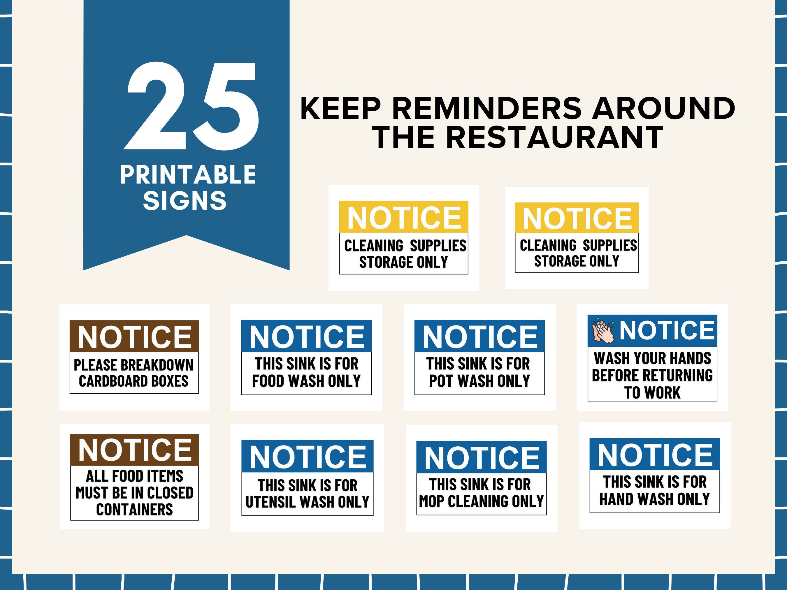 Printable Notice Restaurant Signs, Food Safety, Hygiene, Sinks, Cool ...