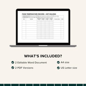 Hot Holding Temperature Log, Editable Hot Food Holding Temperature ...