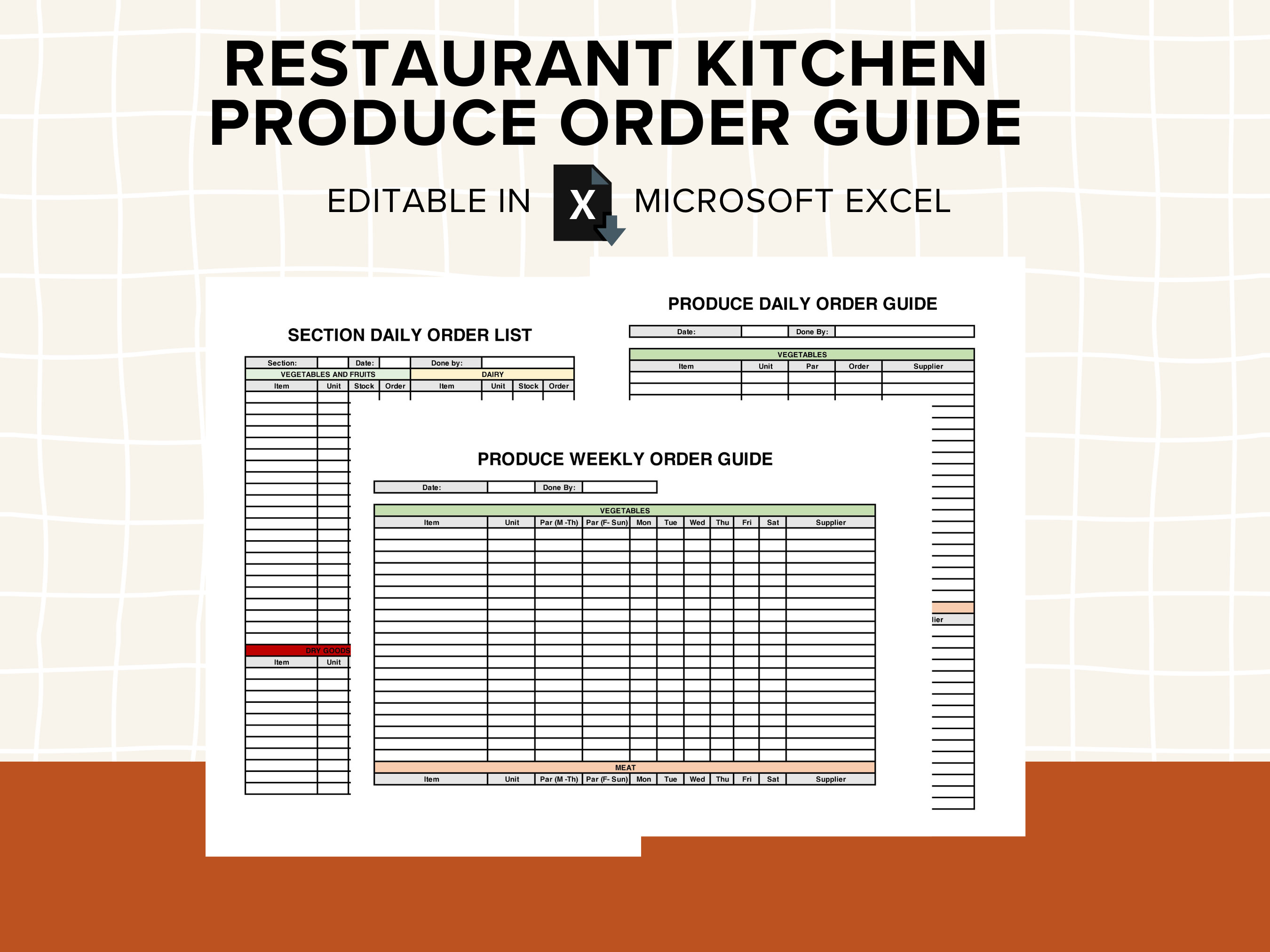 Kitchen Produce Order List, Guide, Section List, Daily, Weekly ...