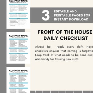 FOH Restaurant Daily Checklist, for Server, Manager and Bartender, for ...