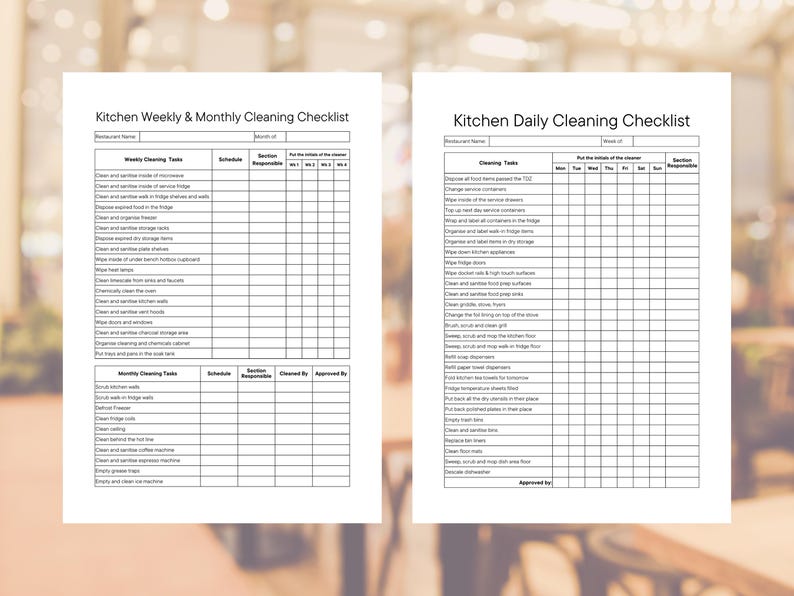 Commercial Kitchen Cleaning Checklist, Professional, Restaurant, Cafe ...