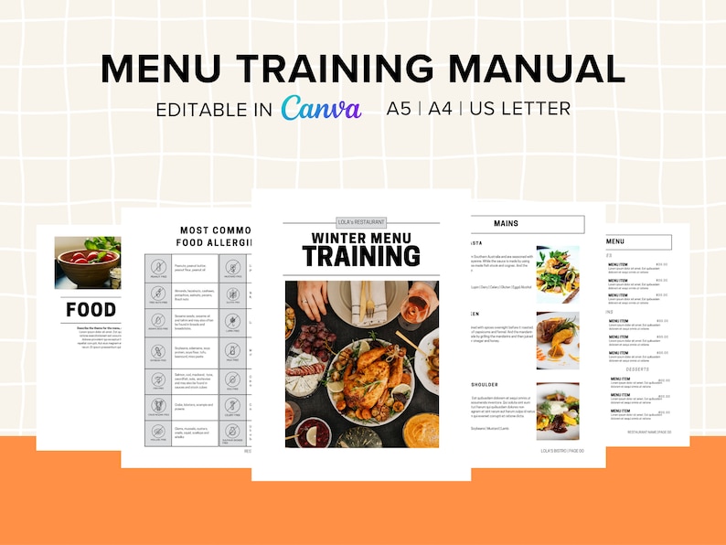 Restaurant Menu Training Manual, Editable Template, Food and Drinks ...