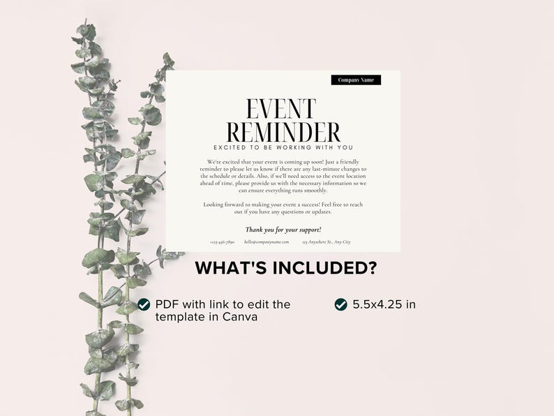Editable Event Reminder Template, Customer Reminder Messages, Event ...