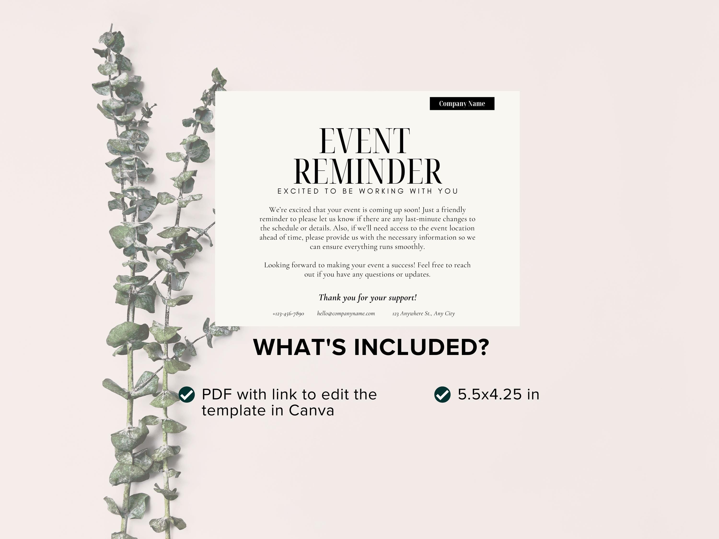 Editable Event Reminder Template, Customer Reminder Messages, Event ...