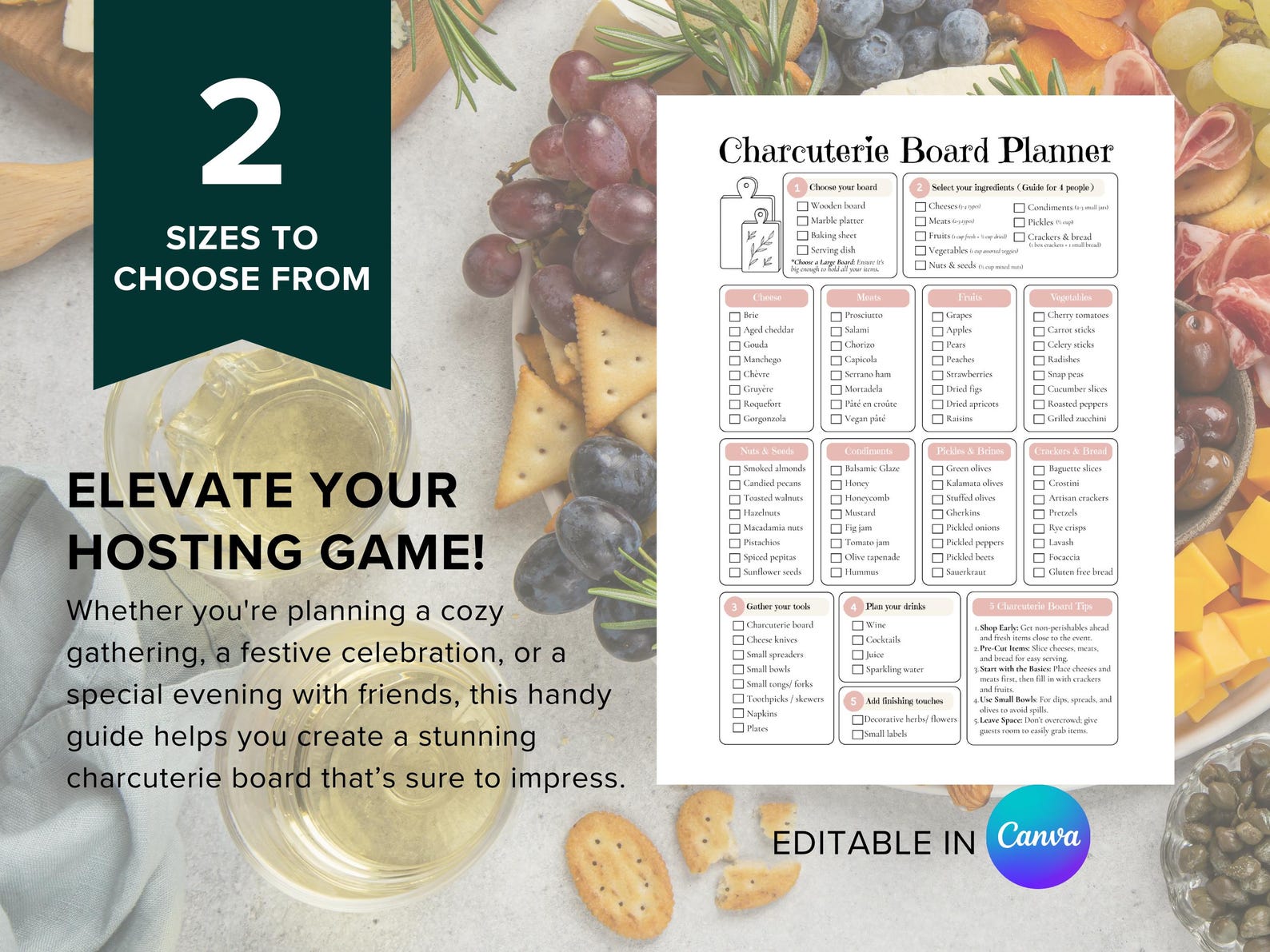 Charcuterie Board Planner, Cheese, Meat, Snack Guide, Wedding, Birthday ...