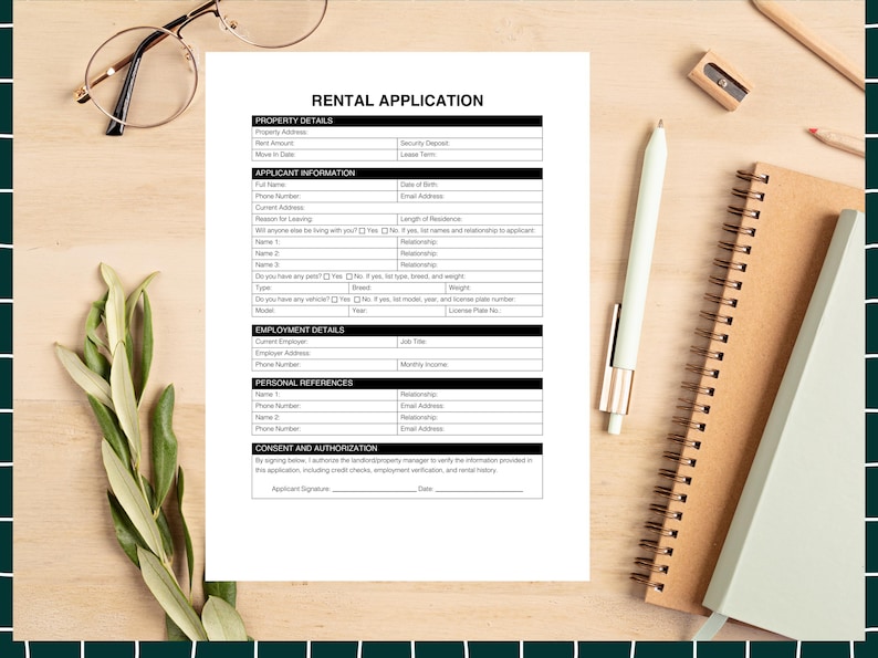 Editable Rental Application Form, Landlord Rental Application, Tenant ...