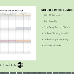 Restaurant Kitchen Templates Bundle, Order and Prep List, Fridge and ...