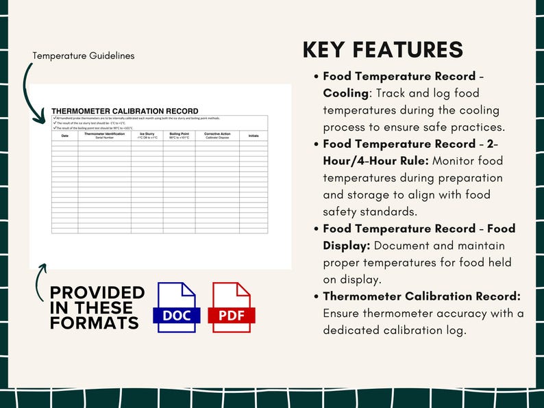 Food Temperature Record Sheets, Food Display, 2hr 4hr, Cooling Down ...