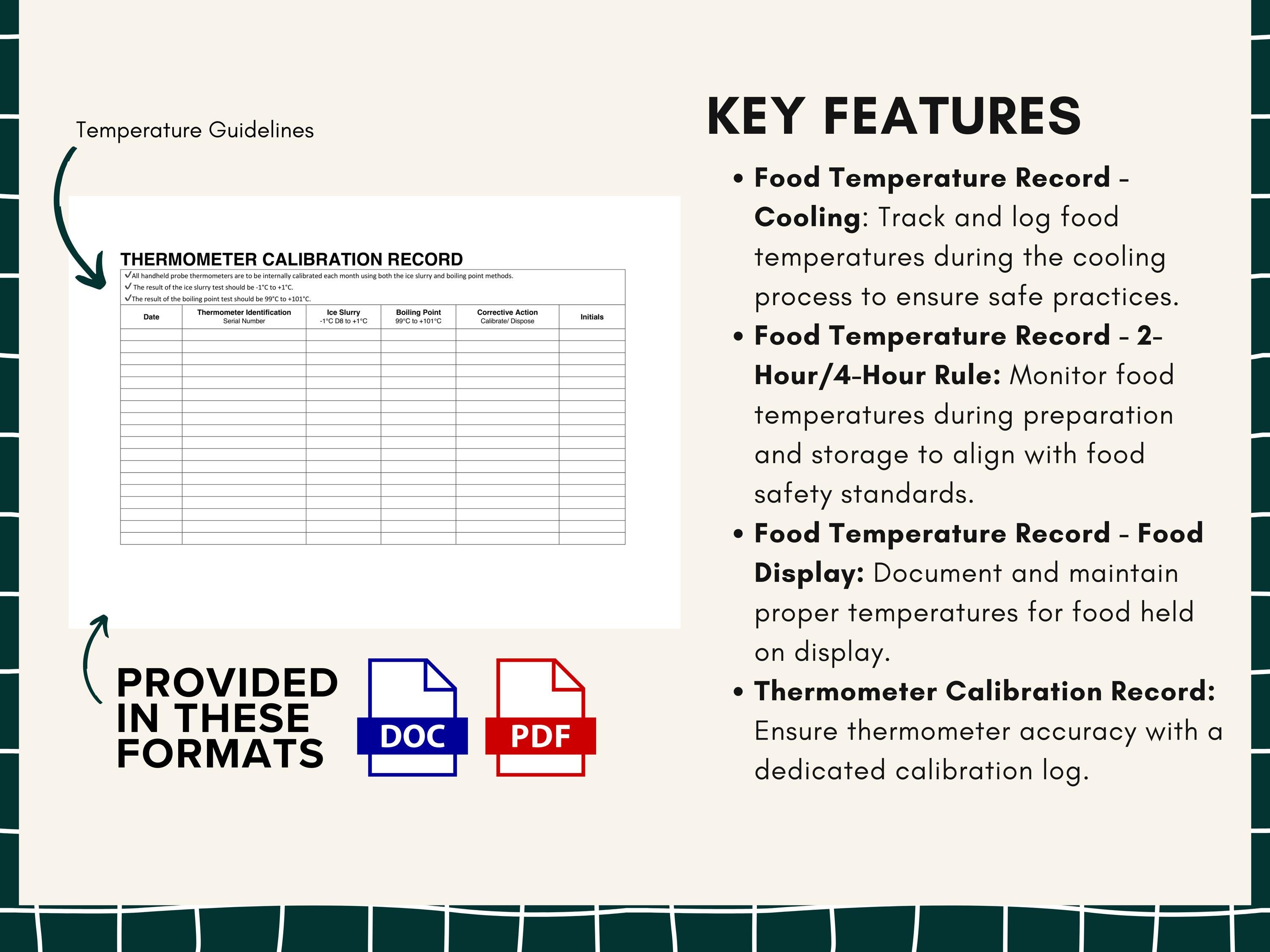 Food Temperature Record Sheets, Food Display, 2hr 4hr, Cooling Down ...