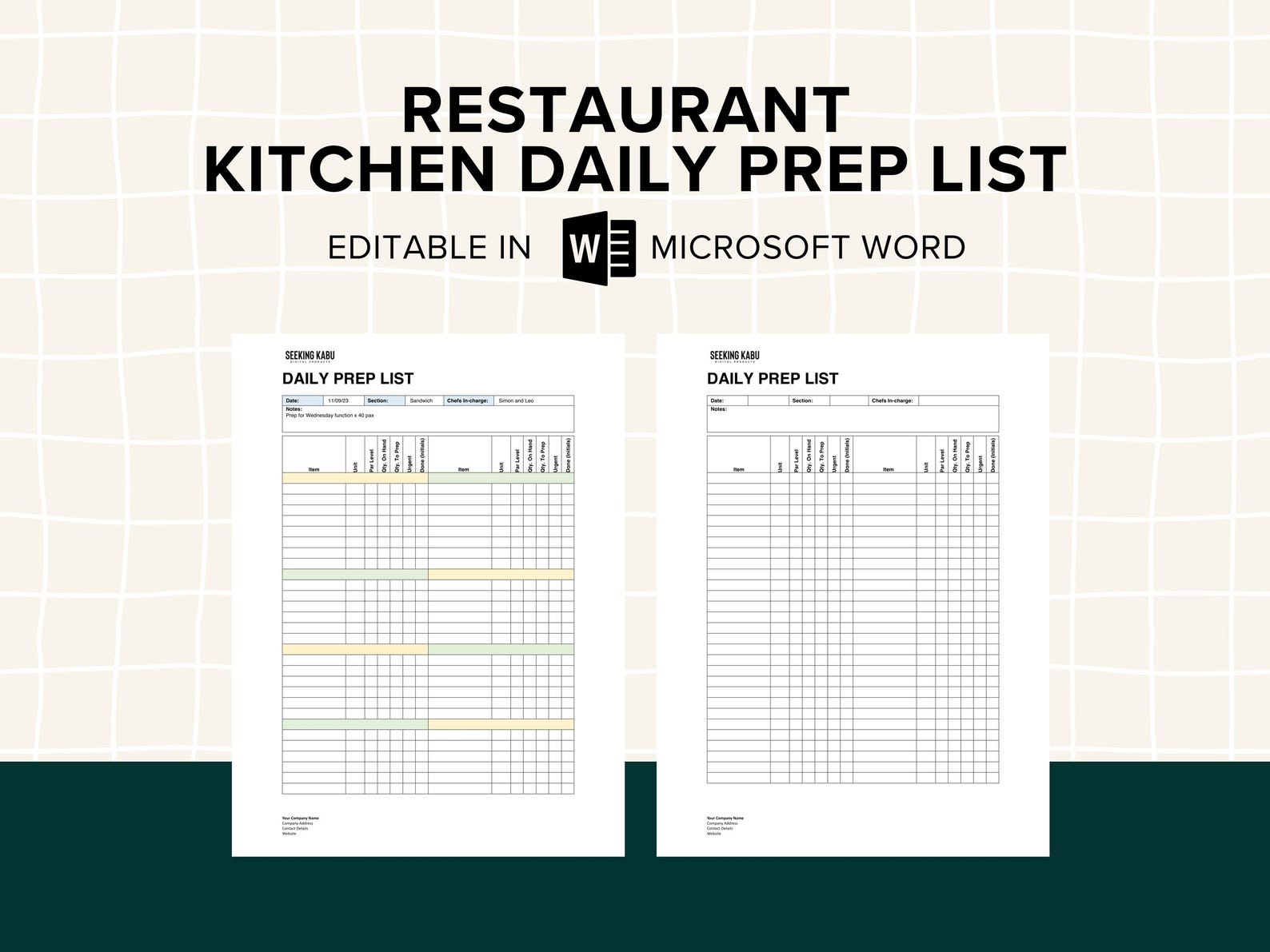 Kitchen Daily Prep List, Shift Handover Notes Fot Chefs, Restaurant and ...