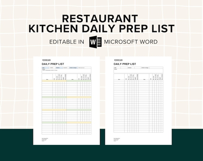 Prep & Par List Template, Food Prep List, Prep List Template, Editable ...