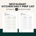 Kitchen Daily Prep List, Shift Handover Notes Fot Chefs, Restaurant and ...