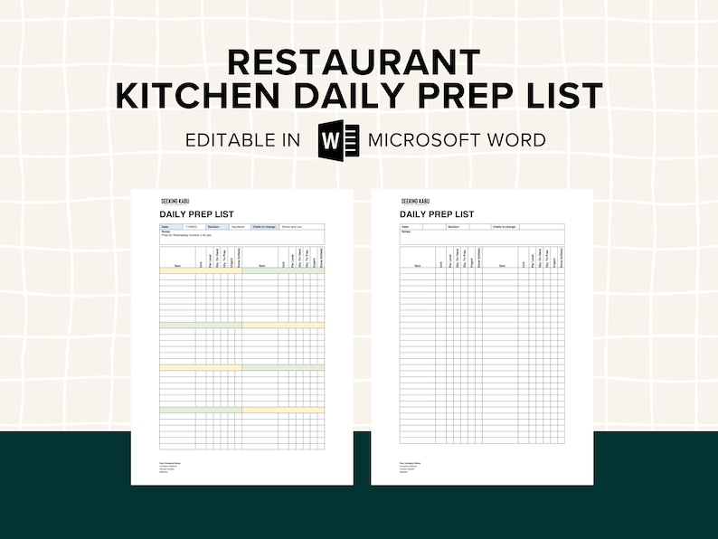 Kitchen Daily Prep List, Shift Handover Notes Fot Chefs, Restaurant and ...