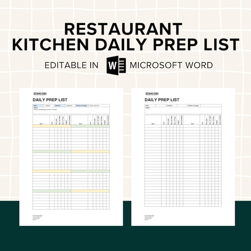 Chef Notes Template - Etsy