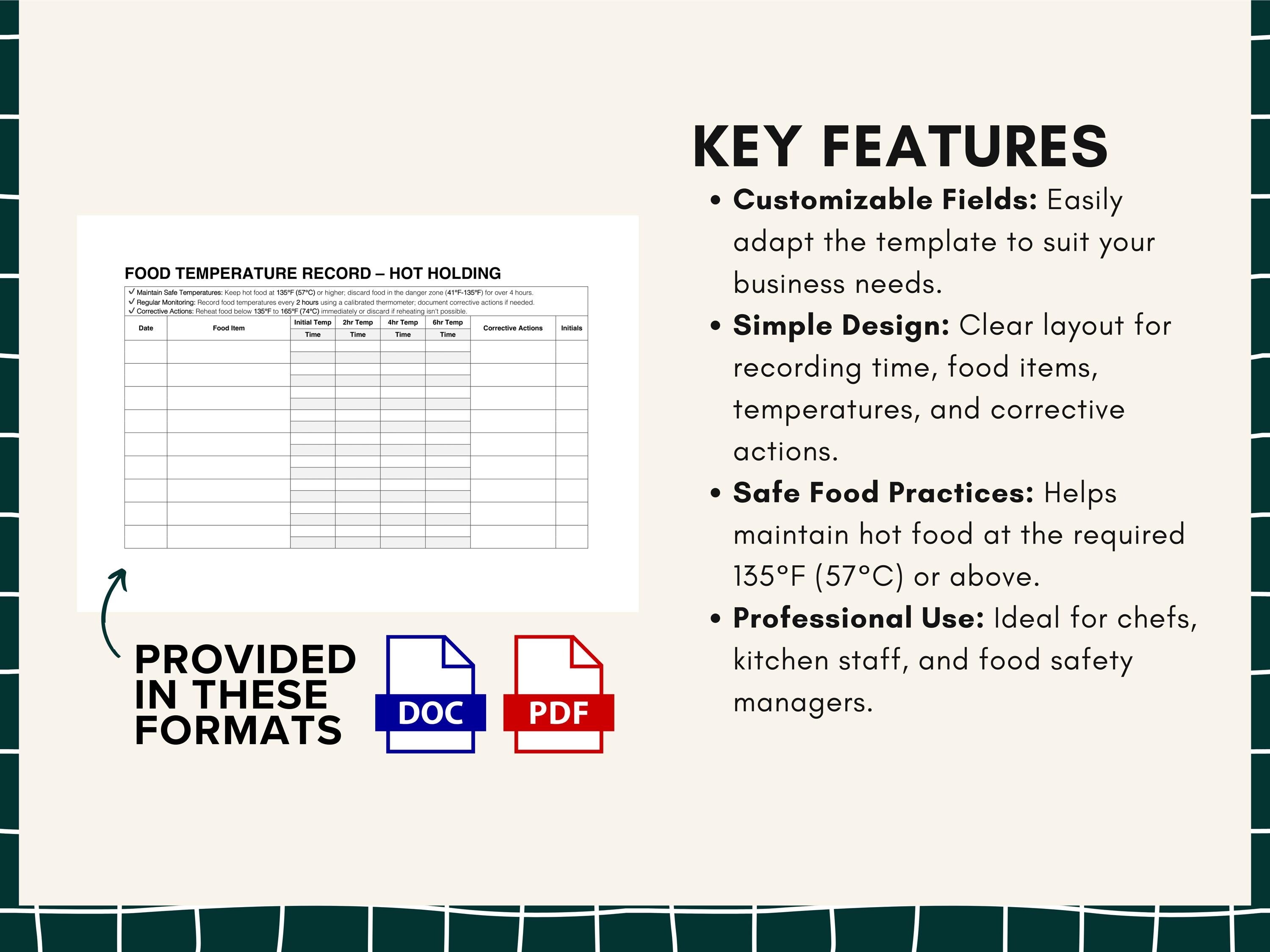Hot Holding Temperature Log, Editable Hot Food Holding Temperature ...