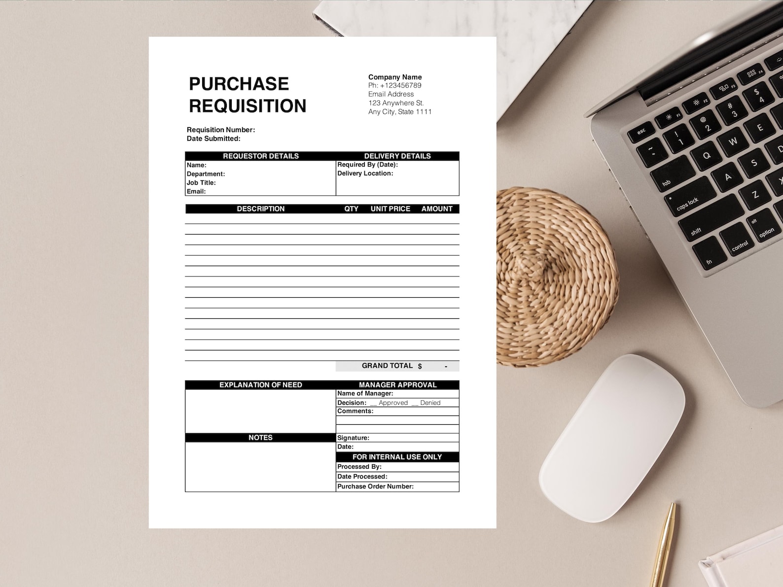Purchase Requisition Template | Excel Procurement Request Form ...