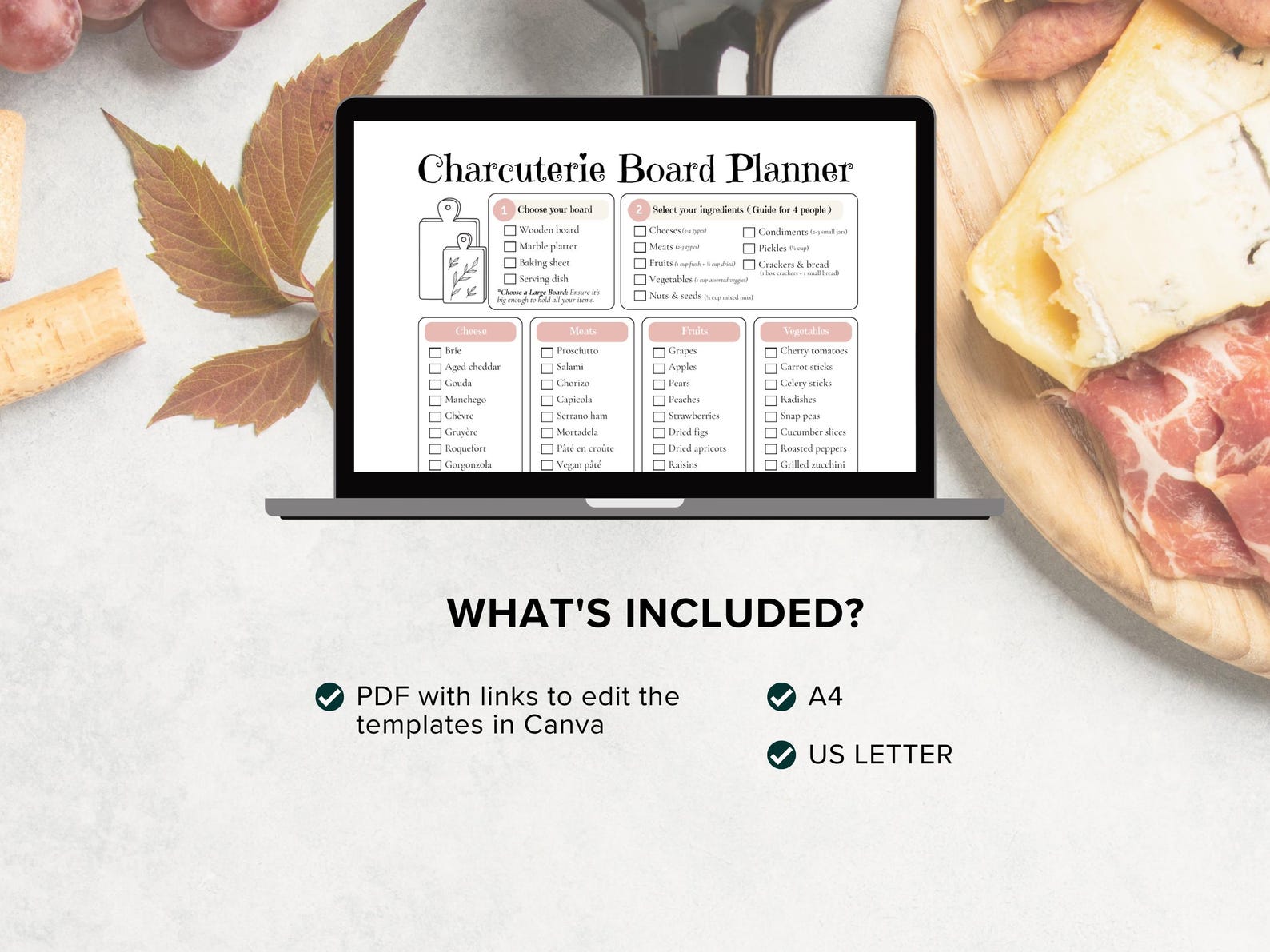 Charcuterie Board Planner, Cheese, Meat, Snack Guide, Wedding, Birthday ...